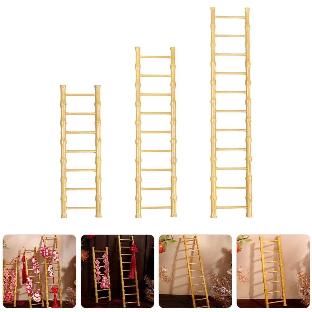 Baluue 3-Piece Decorative Wood Ladder Set in Khaki - Stylish Home Decor ...