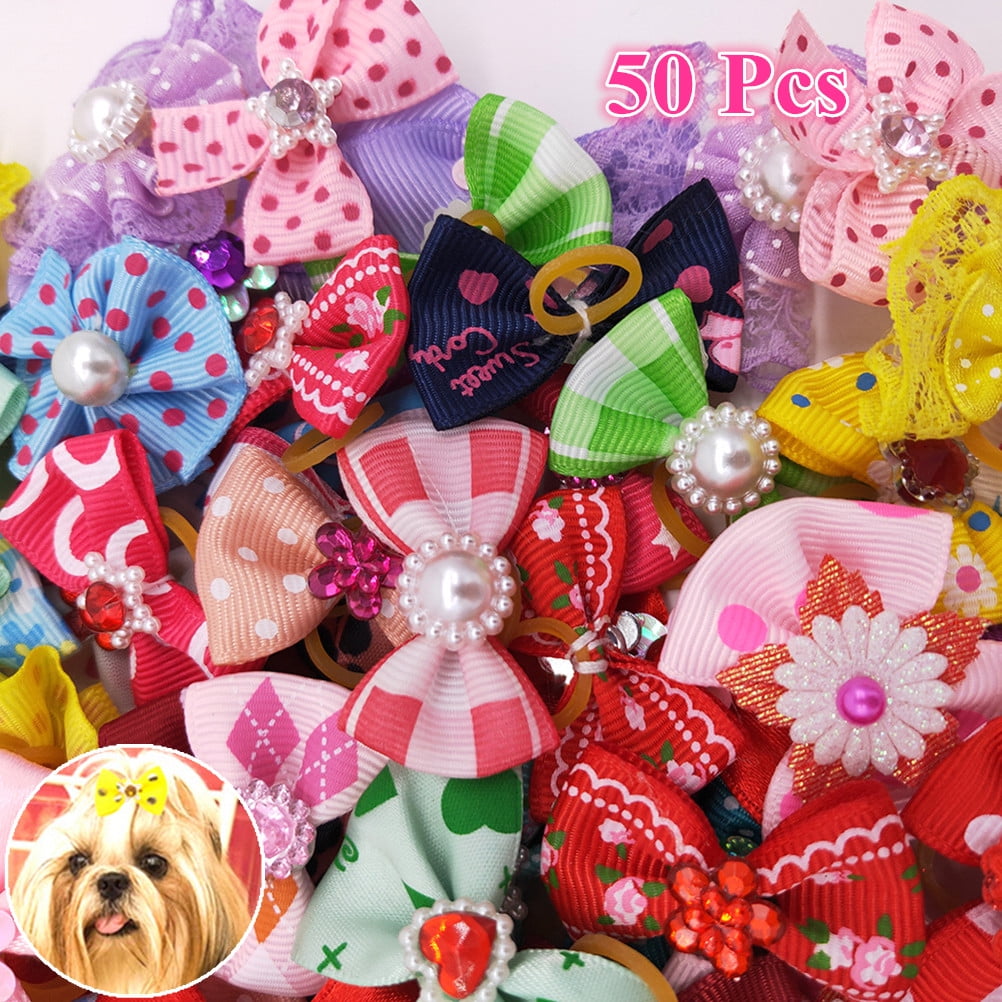 Baluue 40pcs Pets Hair Bows Headdress Elastic Topknot Pet Grooming ...