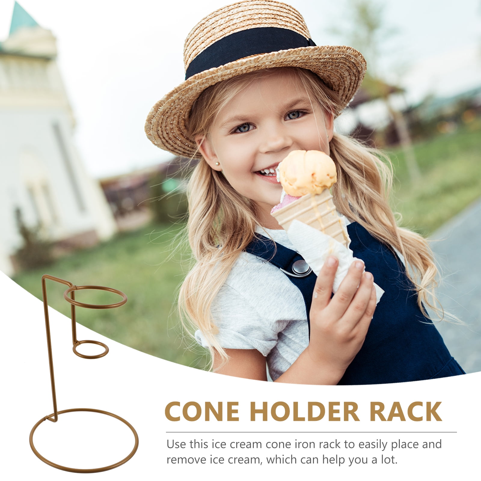Baluue Golden Iron Ice Cream Cone Holder Stand for Storage Use Sturdy ...