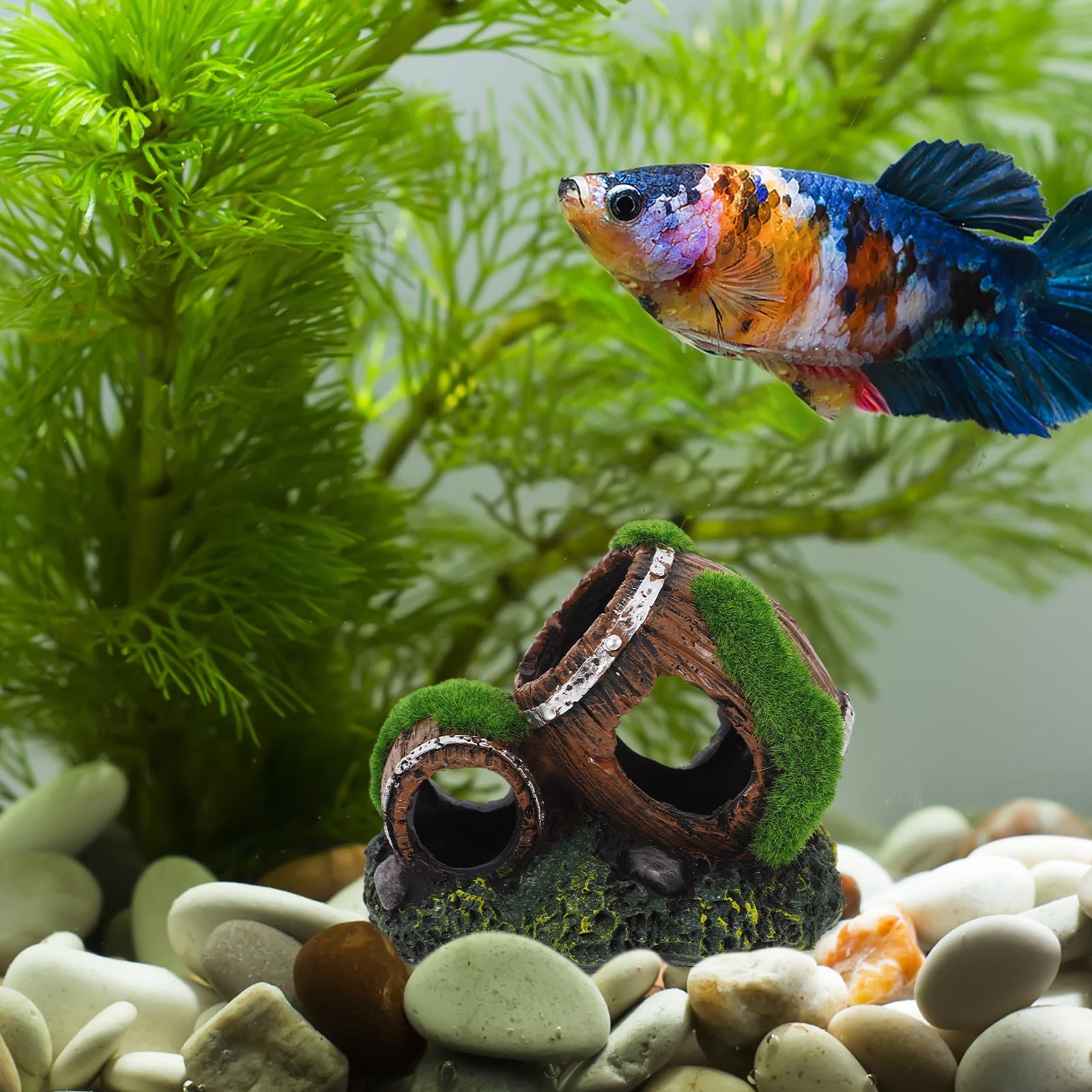 Baluue Large Fish Tank Decorations Resin Broken Barrel Multi 1Pcs ...