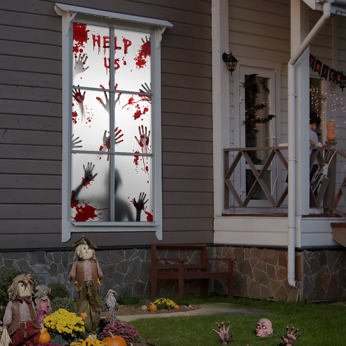 Baluue PRETYZOOM 2 Sheets Halloween Door Cover Spooky Help Us Sign ...