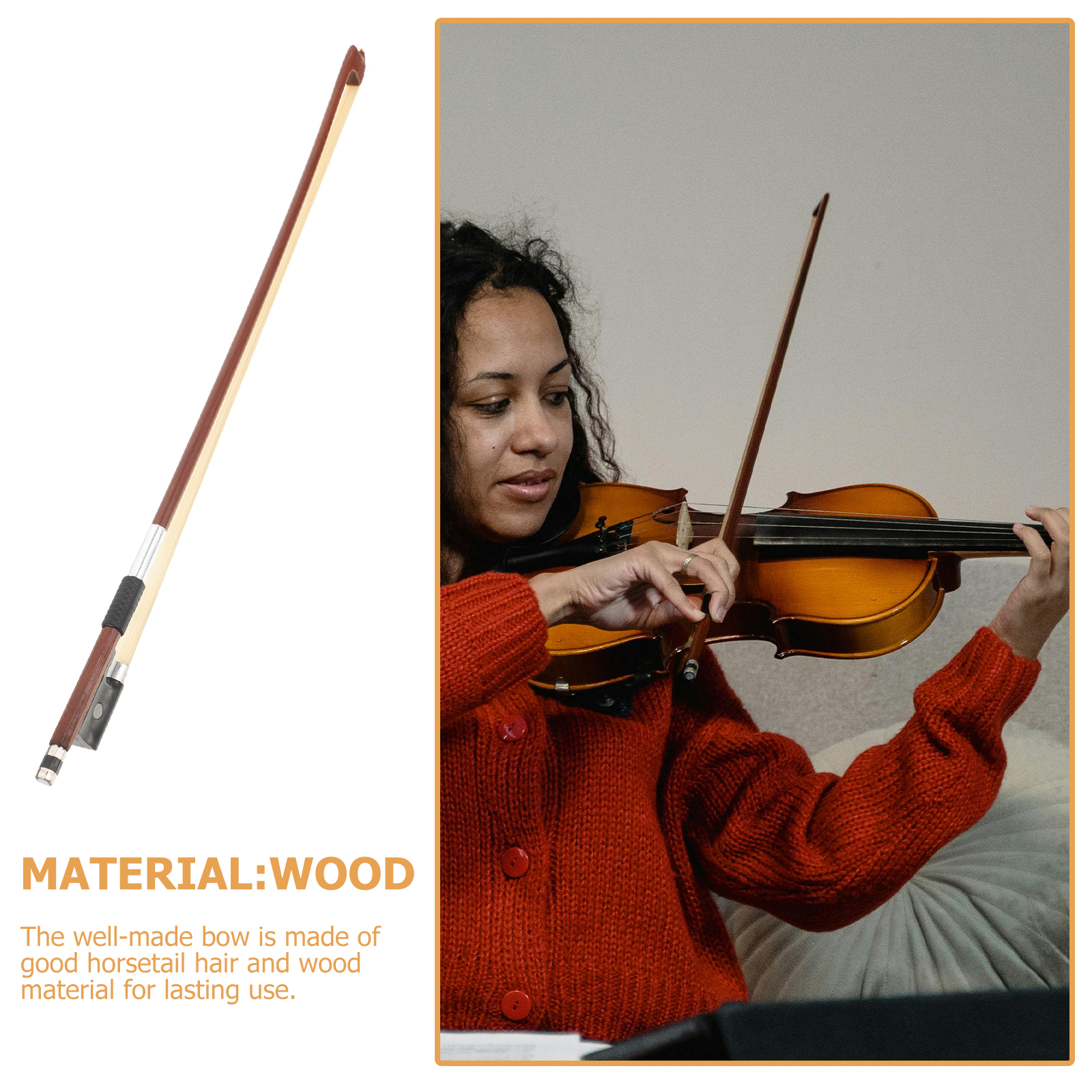 Wood Violin Bow with Horsetail Hair for Practice Assorted Color Student ...