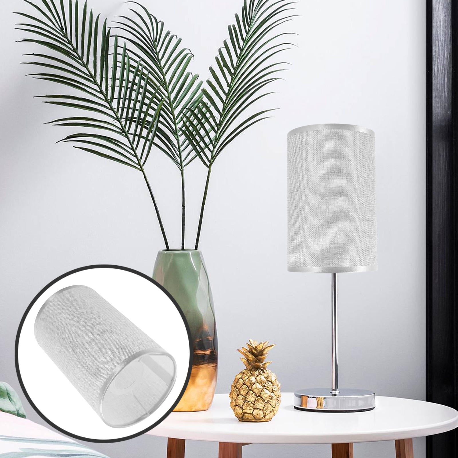 Baluue Table Lamp Fabric Shade Grey Round Easy Installation Minimalist ...