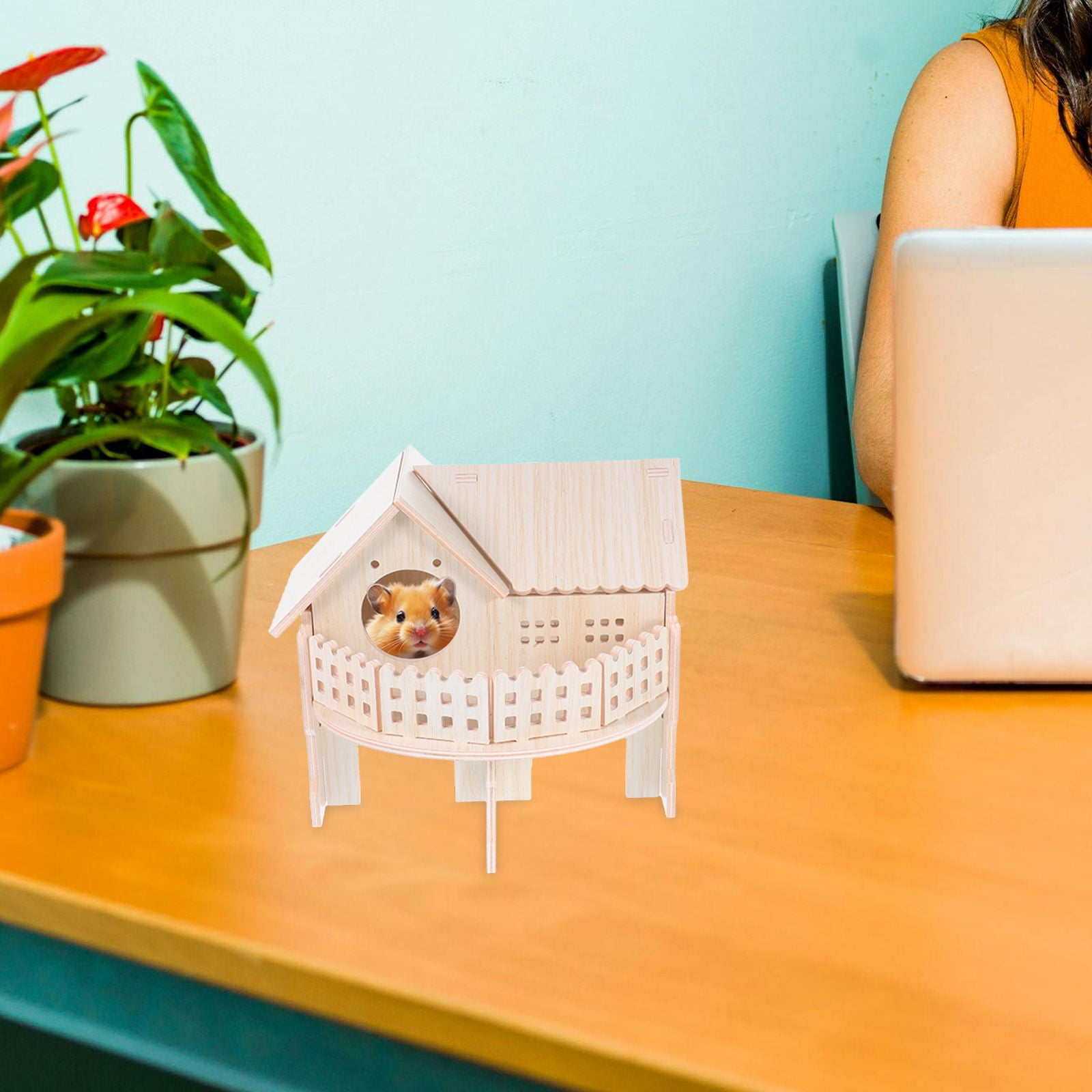 Baluue Khaki Wooden Hamster Cabin Double Layer Design Detachable Small ...