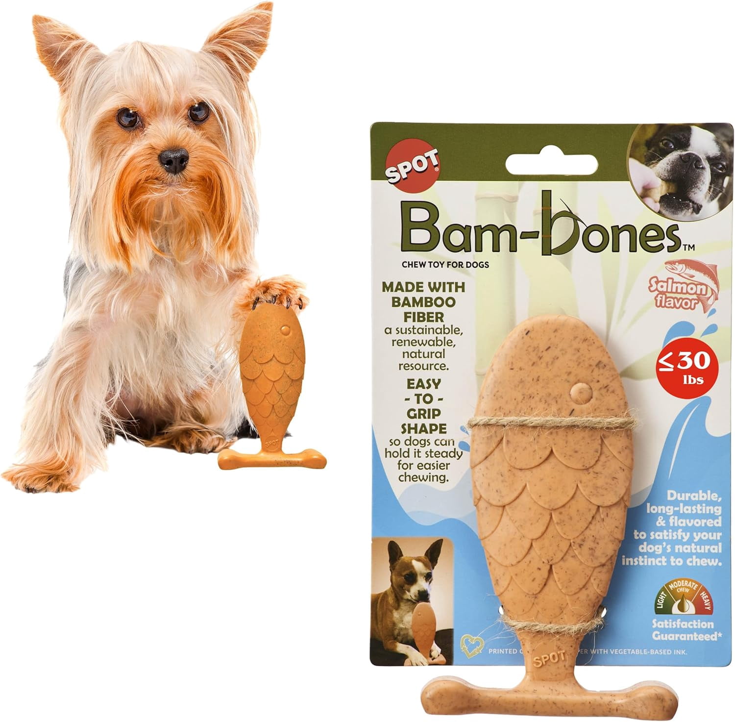 SPOT Bam-Bones Bamboo Fiber Fish Dog Toy for Light to Moderate Chewers ...