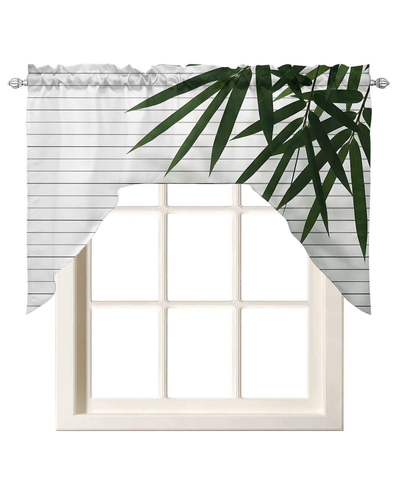 Bam Boo Leaf Kitchen Swag Valances for Windows, Japanese Zen Plants ...