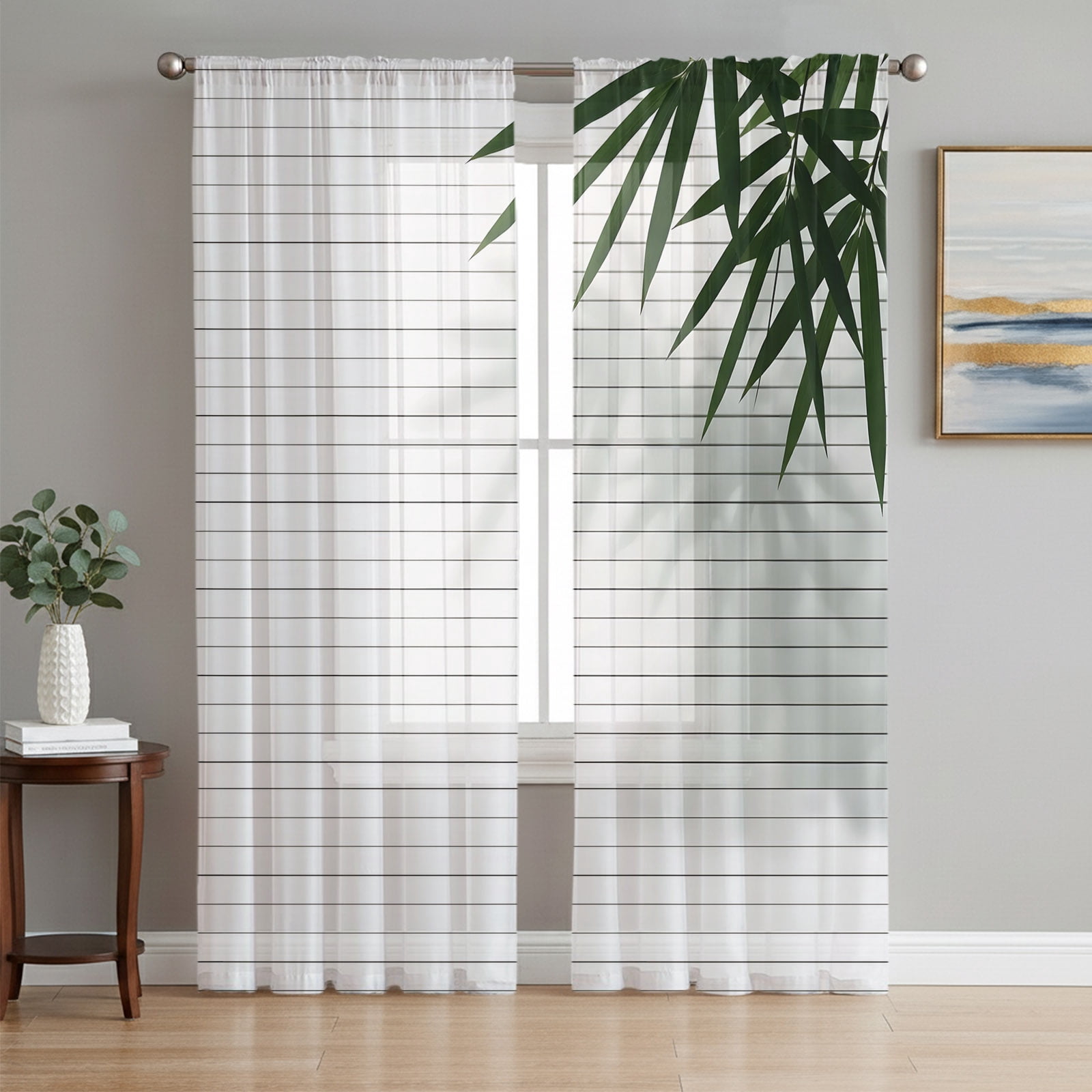 Bam Boo Leaf Sheer Curtains for Living Room Bedroom Japanese Zen Plants ...