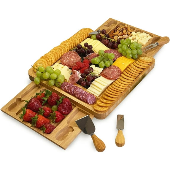 Bam&Boo - Natural Bamboo Extended Charcuterie Board and Ceramic Plates ...