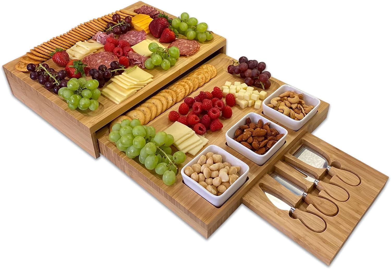 Bam&Boo - Natural Bamboo Extended Charcuterie Board and Ceramic Plates ...
