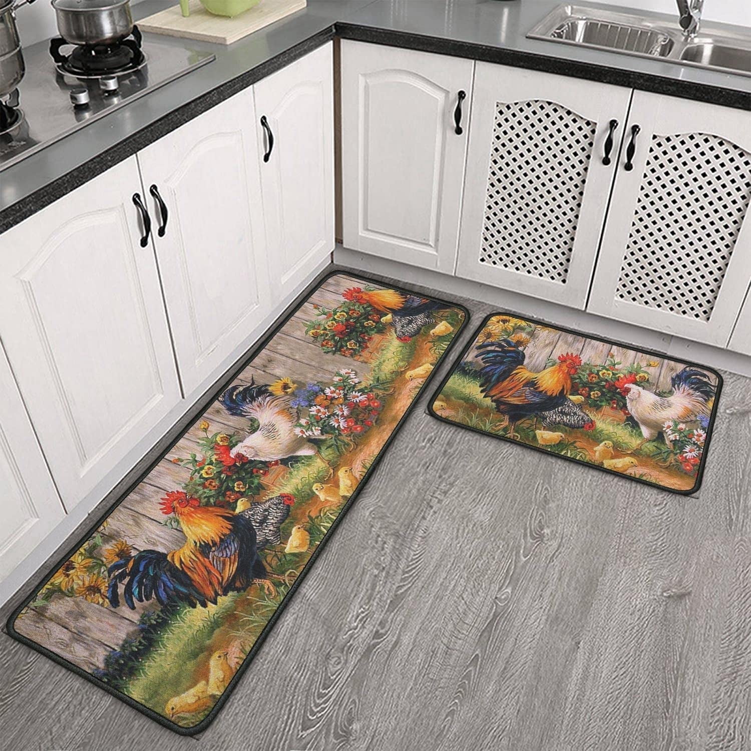 Bamabau Sunflower Rooster Kitchen Mat Set of 2 Decorative Designer ...