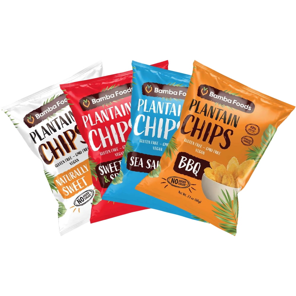 Bamba Foods Plantain chips – Vareity Pack – Case of 24 – 2.1 oz (60g ...