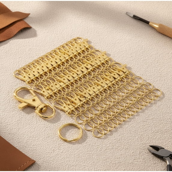 Bambang 100 Piece Gold Keychain Making Kit, Alloy Lobster Clasps & Key ...