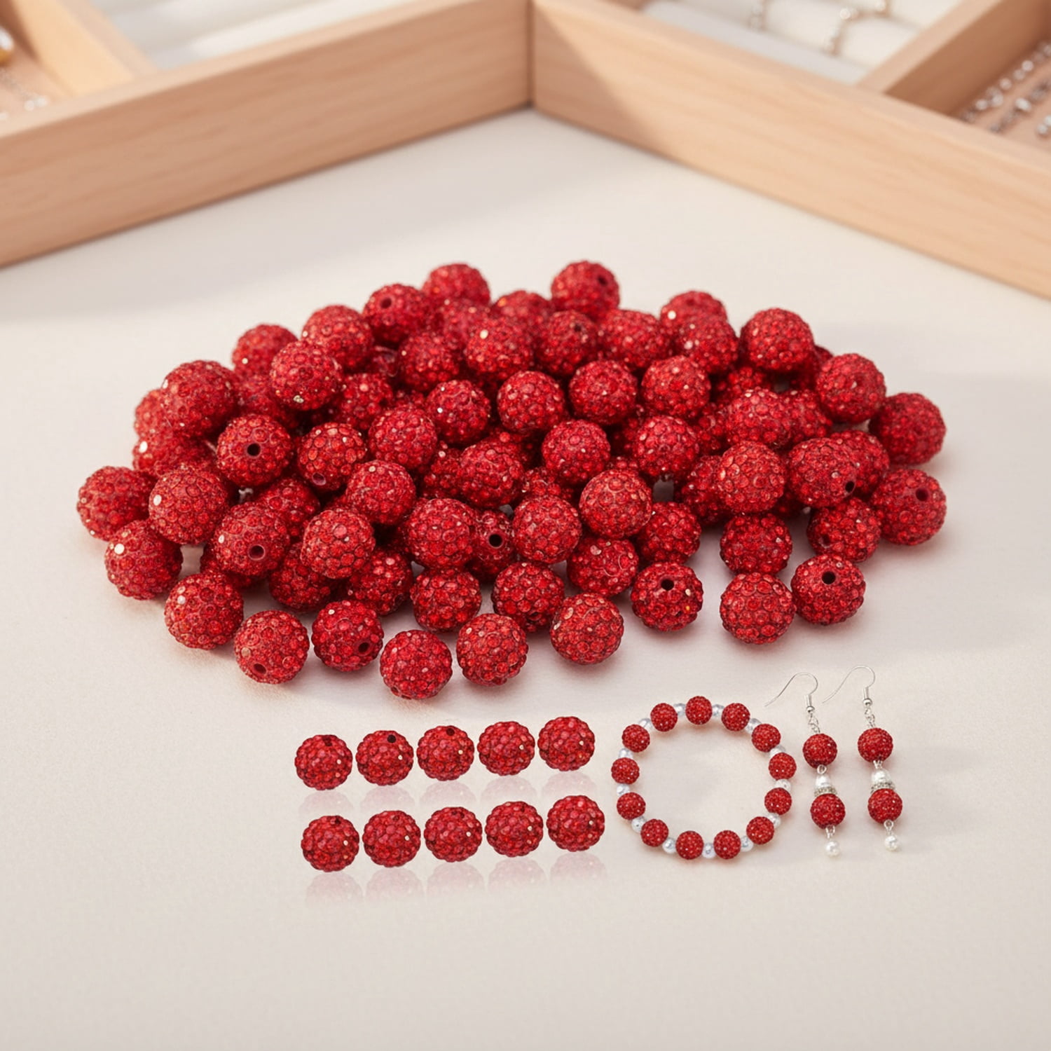 Bambang 10mm Red Rhinestone Beads for Jewelry Making, 105 Pcs Bulk ...