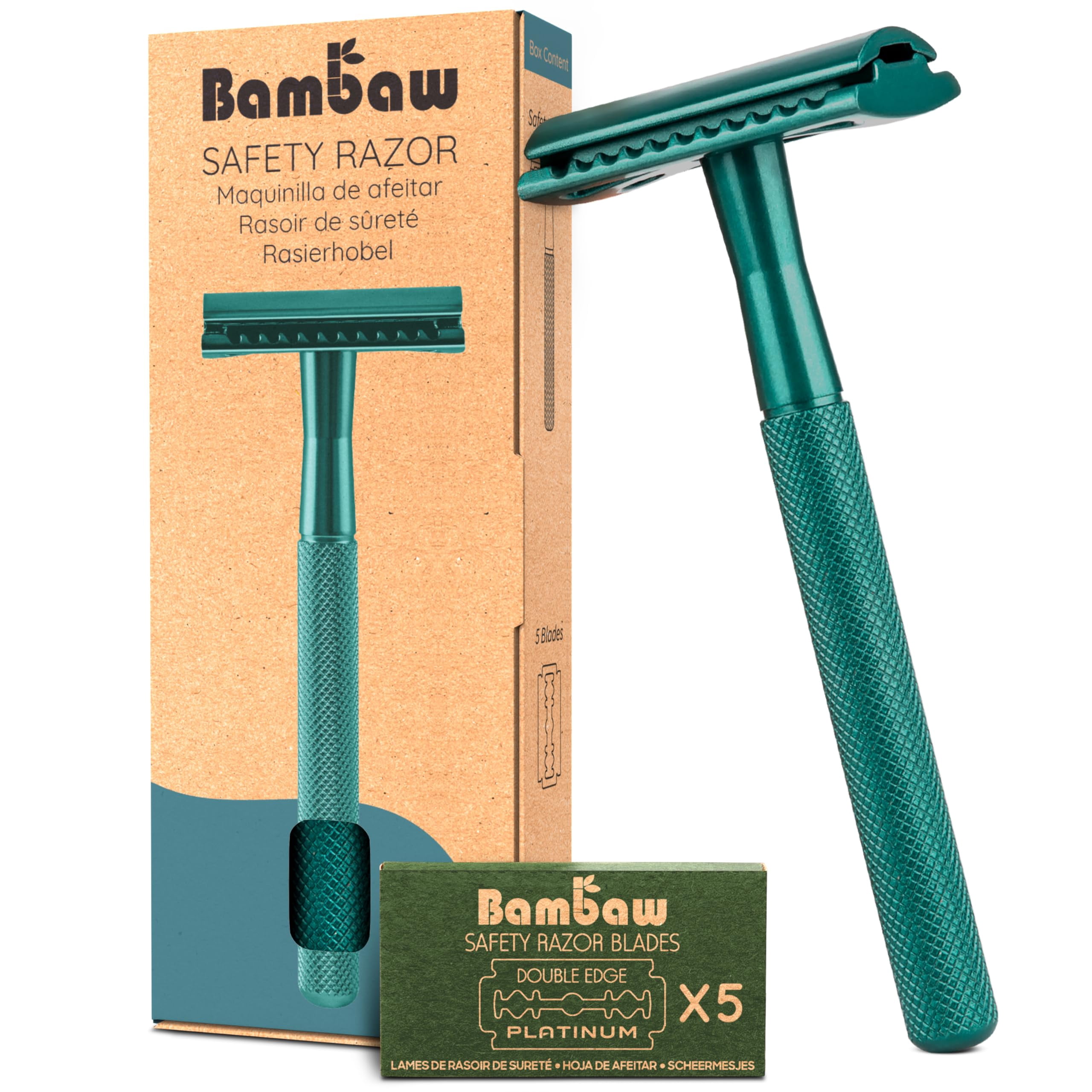 Bambaw Men Safety Razor with 5 Double Edge Safety Razor Blades, Single ...