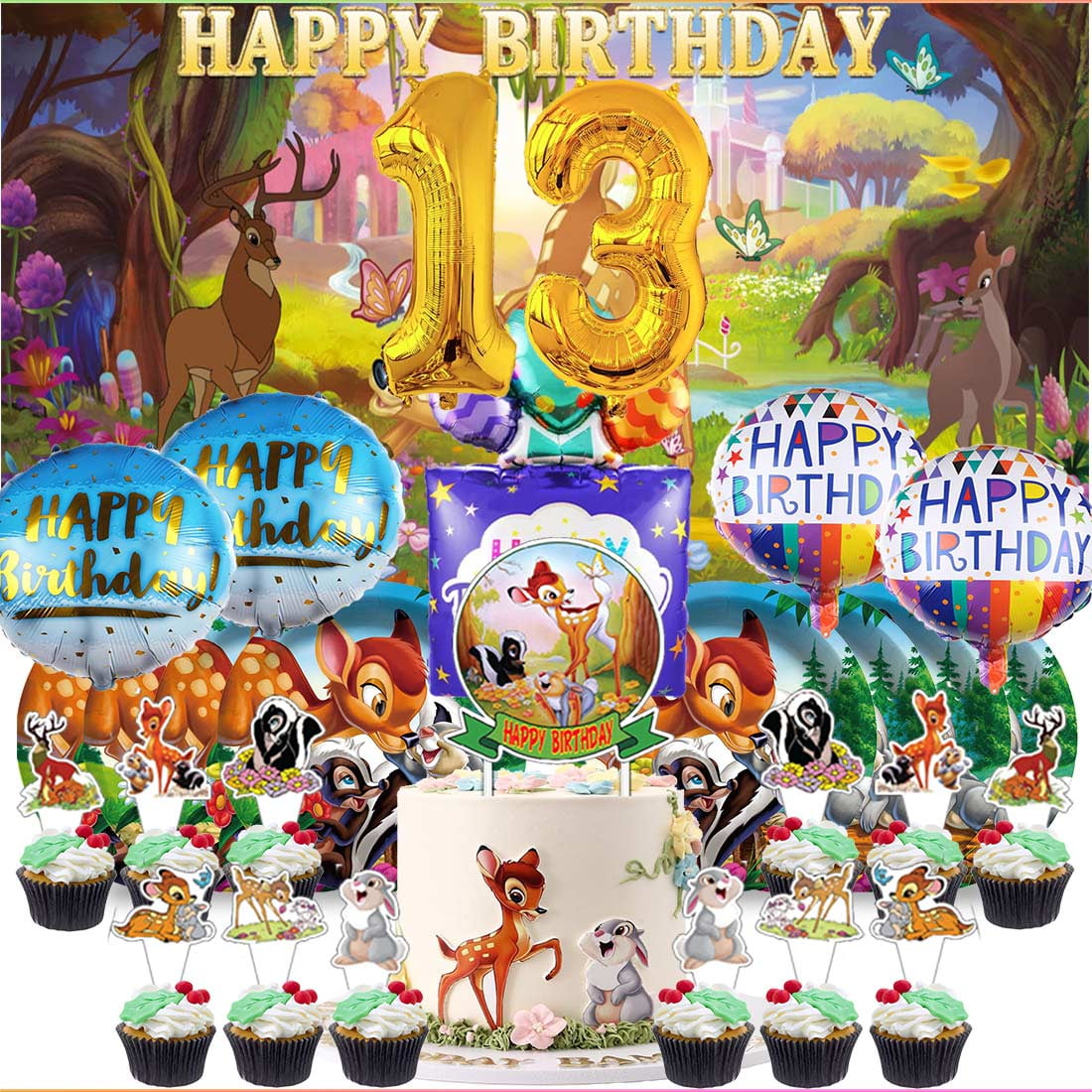 Bambi 13th Tableware Balloons Cake Toppers Backdrop Banner Supplies ...