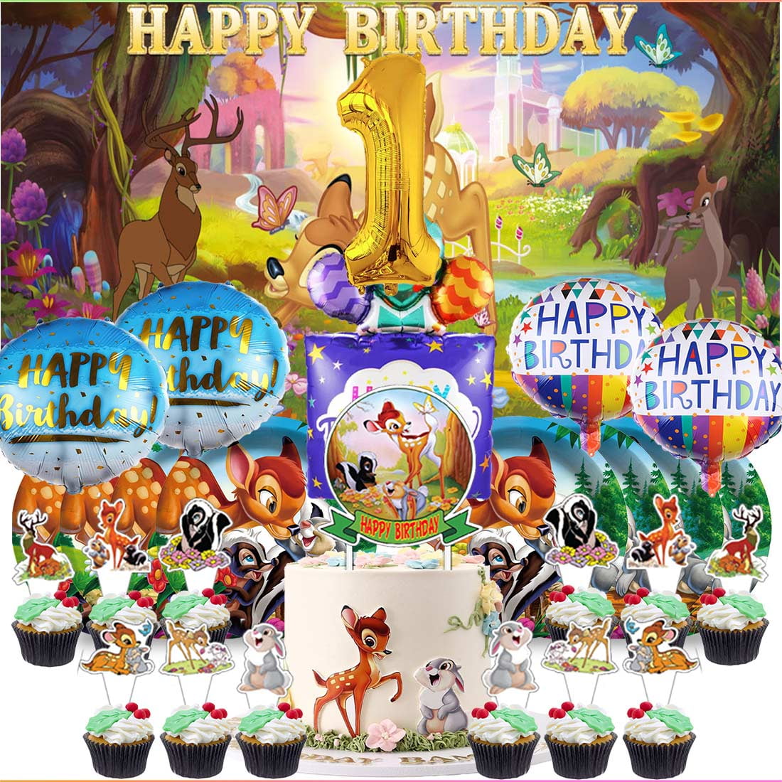 Bambi 1st Tableware Balloons Cake Toppers Backdrop Banner Supplies ...