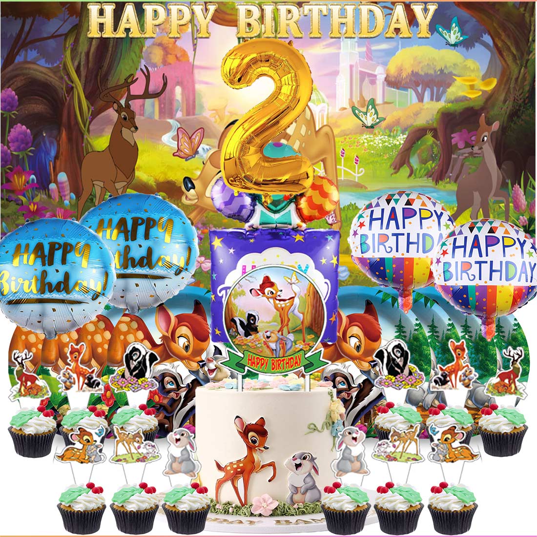 Bambi 2nd Tableware Balloons Cake Toppers Backdrop Banner Supplies ...