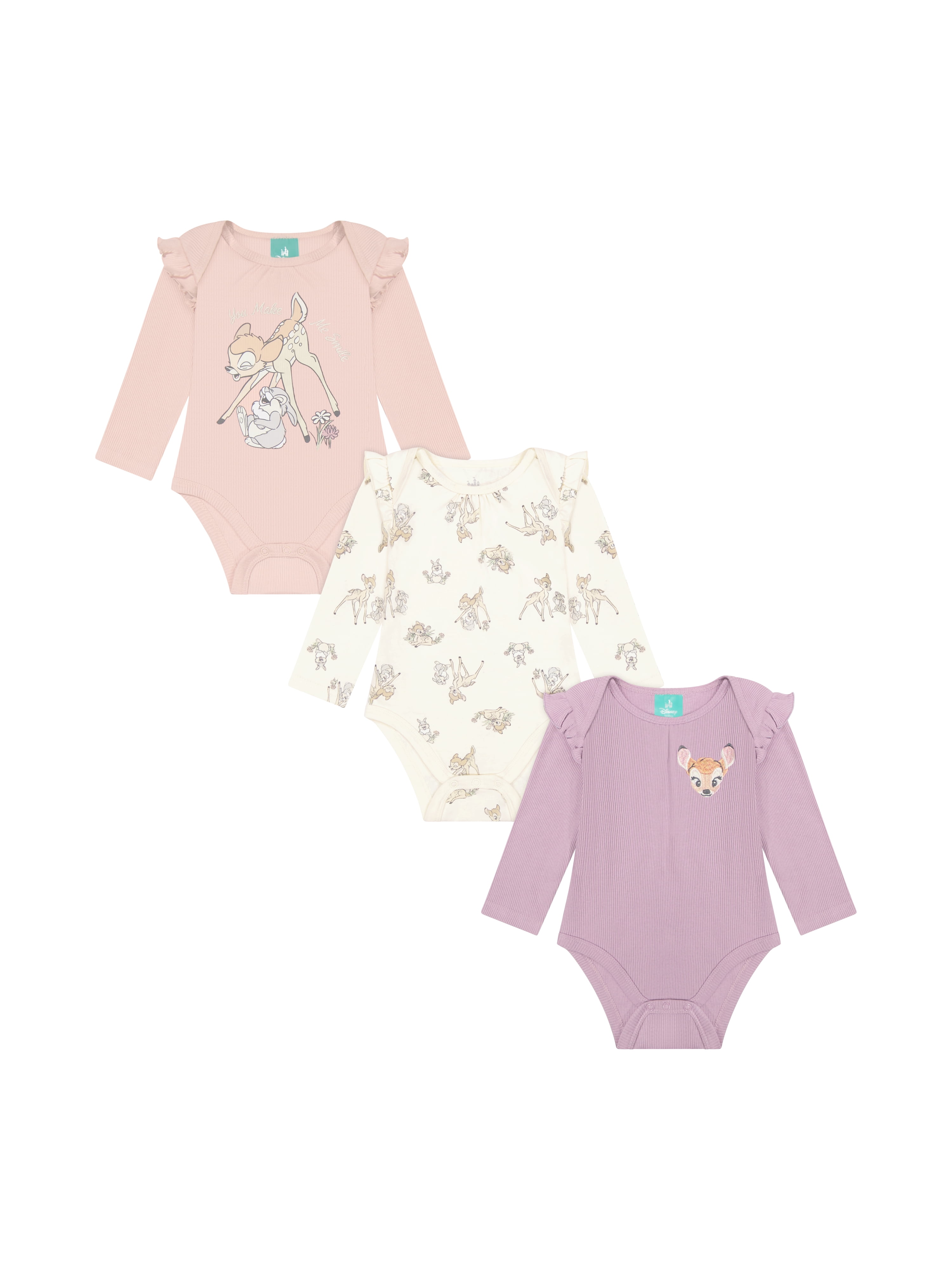 Bambi Baby Girl 3 Pack Long Sleeve Bodysuits, Size 0-24 Months ...