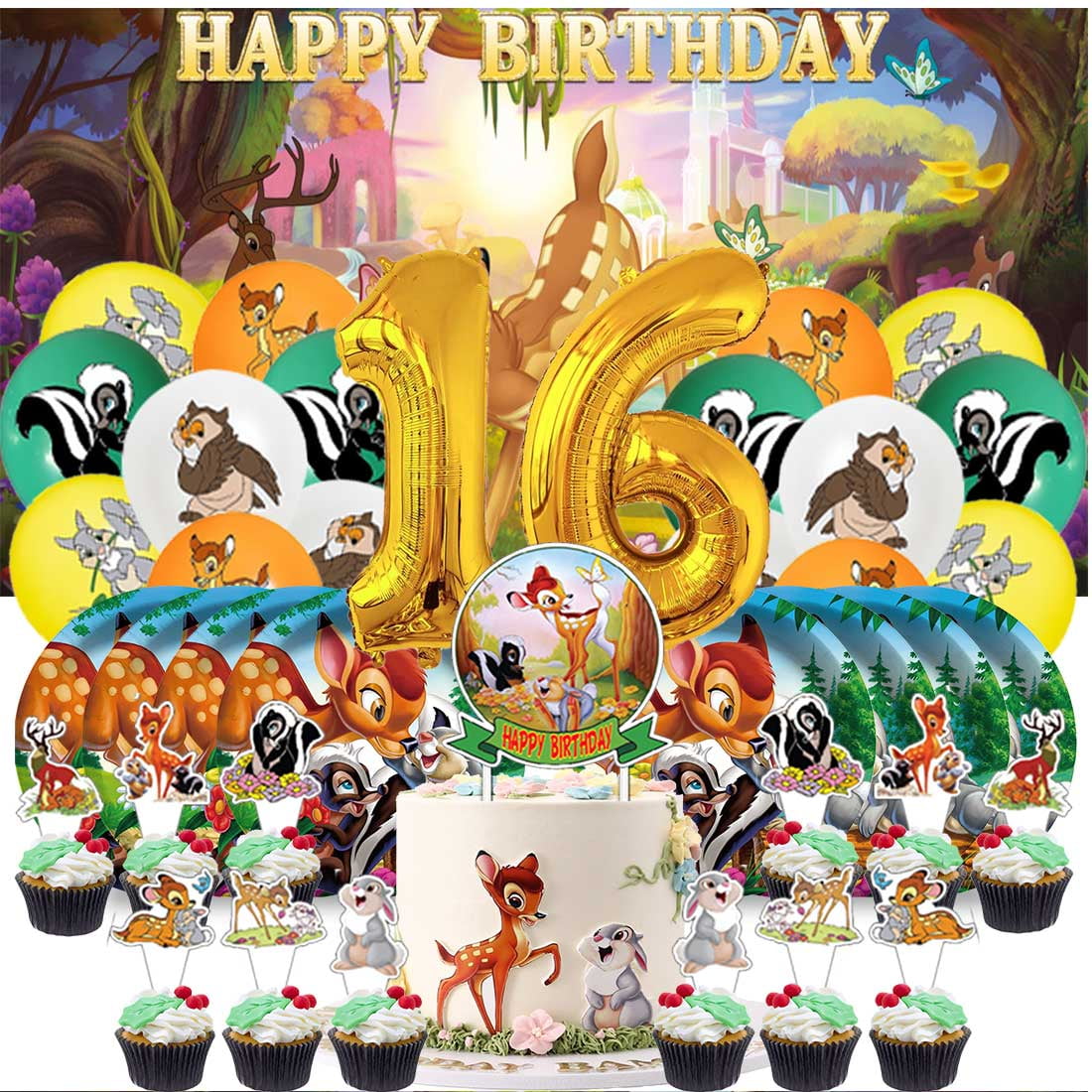 Bambi Balloons Party Supplies 16th Decor Tableware Birthday Cake Topper ...
