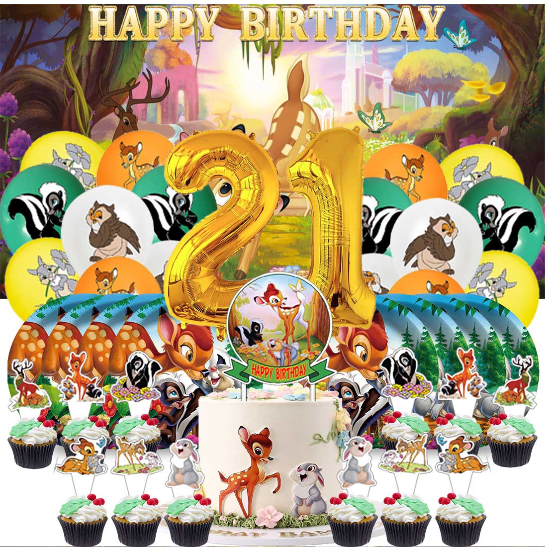 Bambi Balloons Party Supplies 21th Decor Tableware Birthday Cake Topper ...