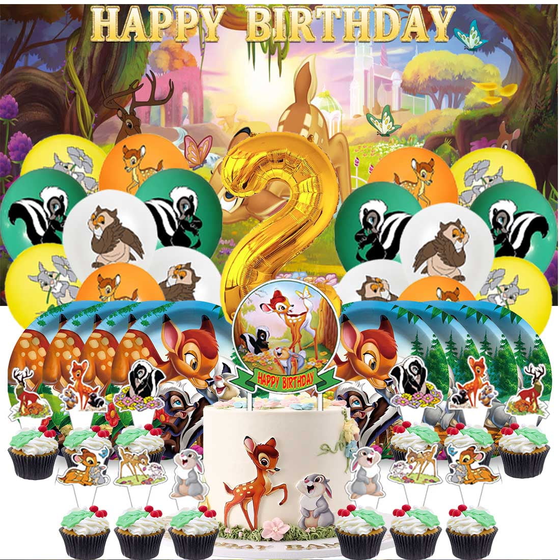 Bambi Balloons Party Supplies 2nd Decor Tableware Birthday Cake Topper ...