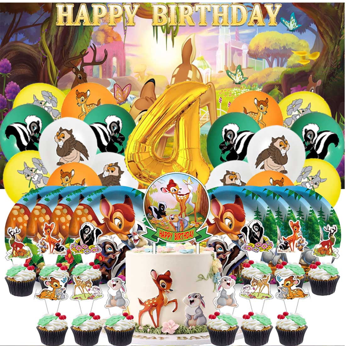 Bambi Balloons Party Supplies 4th Decor Tableware Birthday Cake Topper ...