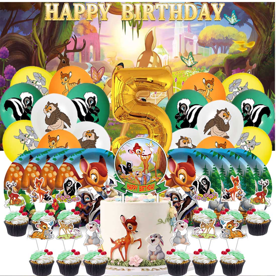Bambi Balloons Party Supplies 5th Decor Tableware Birthday Cake Topper ...