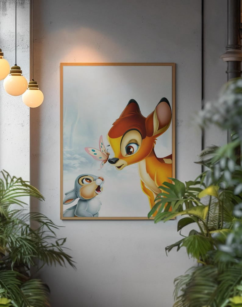 Bambi Classic Animated Film Poster Featuring Forest Wildlife ...