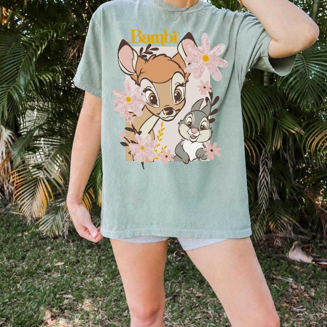 Bambi Deer and Thumper Rabbit Flowers Comfort Colors T-Shirt, Vintage ...