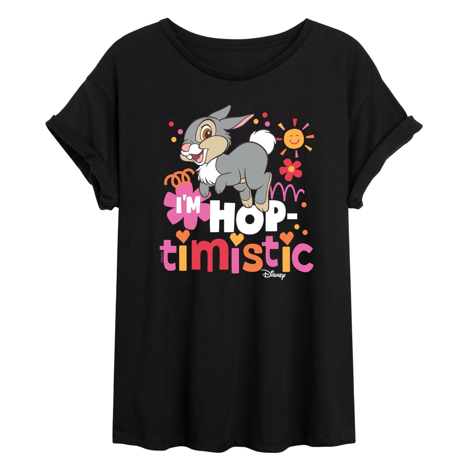 Bambi - I'm Hoptimistic Thumper - Juniors Oversized Graphic T-Shirt ...