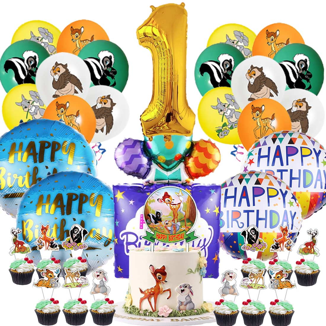 Bambi Party Supplies 1st Decor Kit Balloons Birthday Cake Topper ...