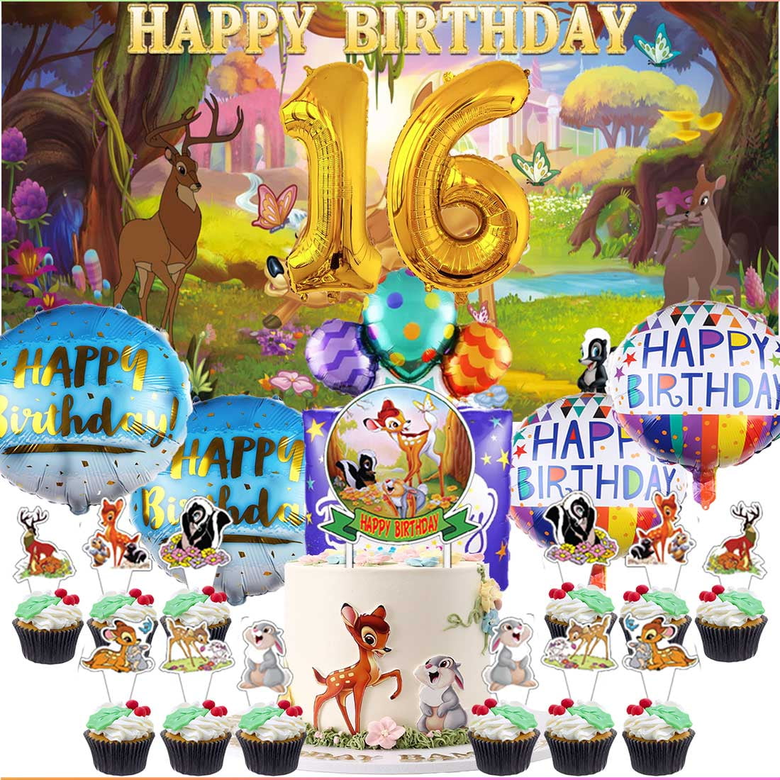 Bambi Party Supplies Decor 16th Kit Balloons Birthday Cake Topper ...