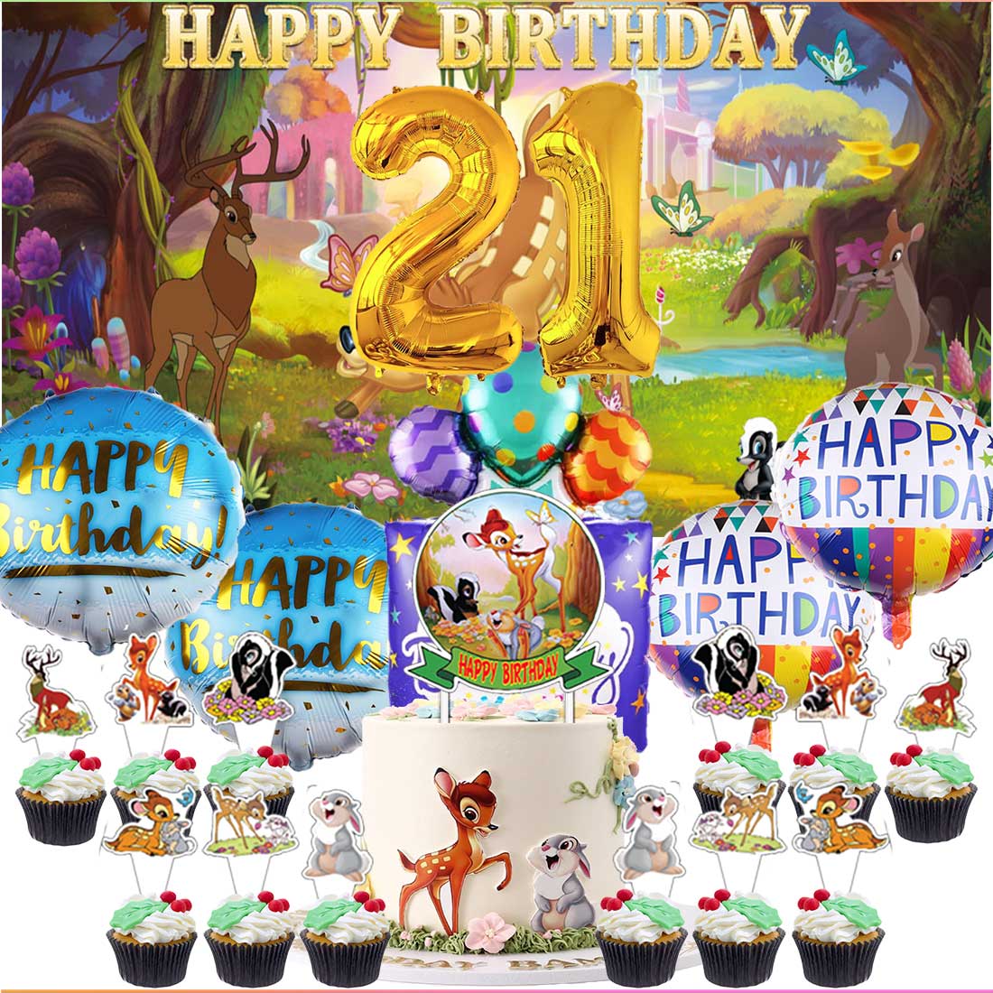 Bambi Party Supplies Decor 21th Kit Balloons Birthday Cake Topper ...