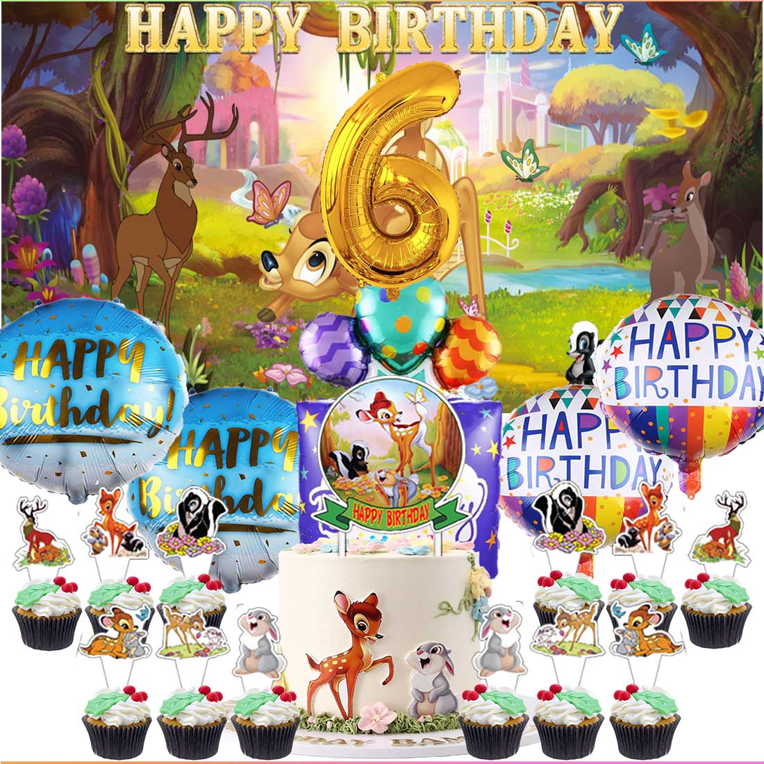 Bambi Party Supplies Decor 6th Kit Balloons Birthday Cake Topper Banner ...