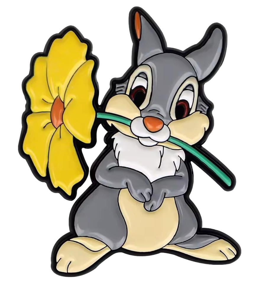 Bambi Thumper Cartoon Character with Flower 1 inch Tall Metal Enamel ...