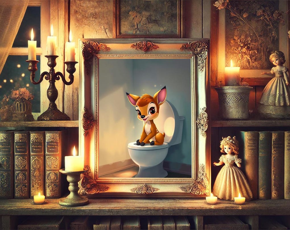 Bambi On Toilet Bathroom Art Print, Bambi Bathroom Art, Cute Bathroom ...