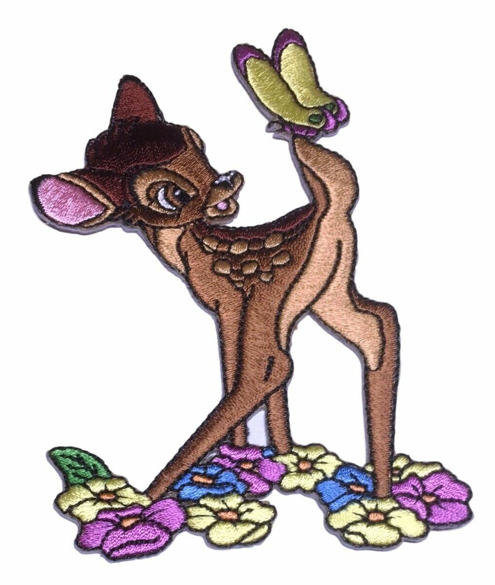 Bambi With Flowers 3 1/2" Tall Embroidered Iron On Patch - Walmart.com
