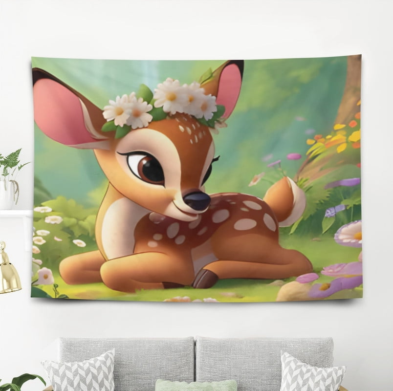 Bambi pattern wall hanging 50*60 inches high-quality peach skin velvet ...