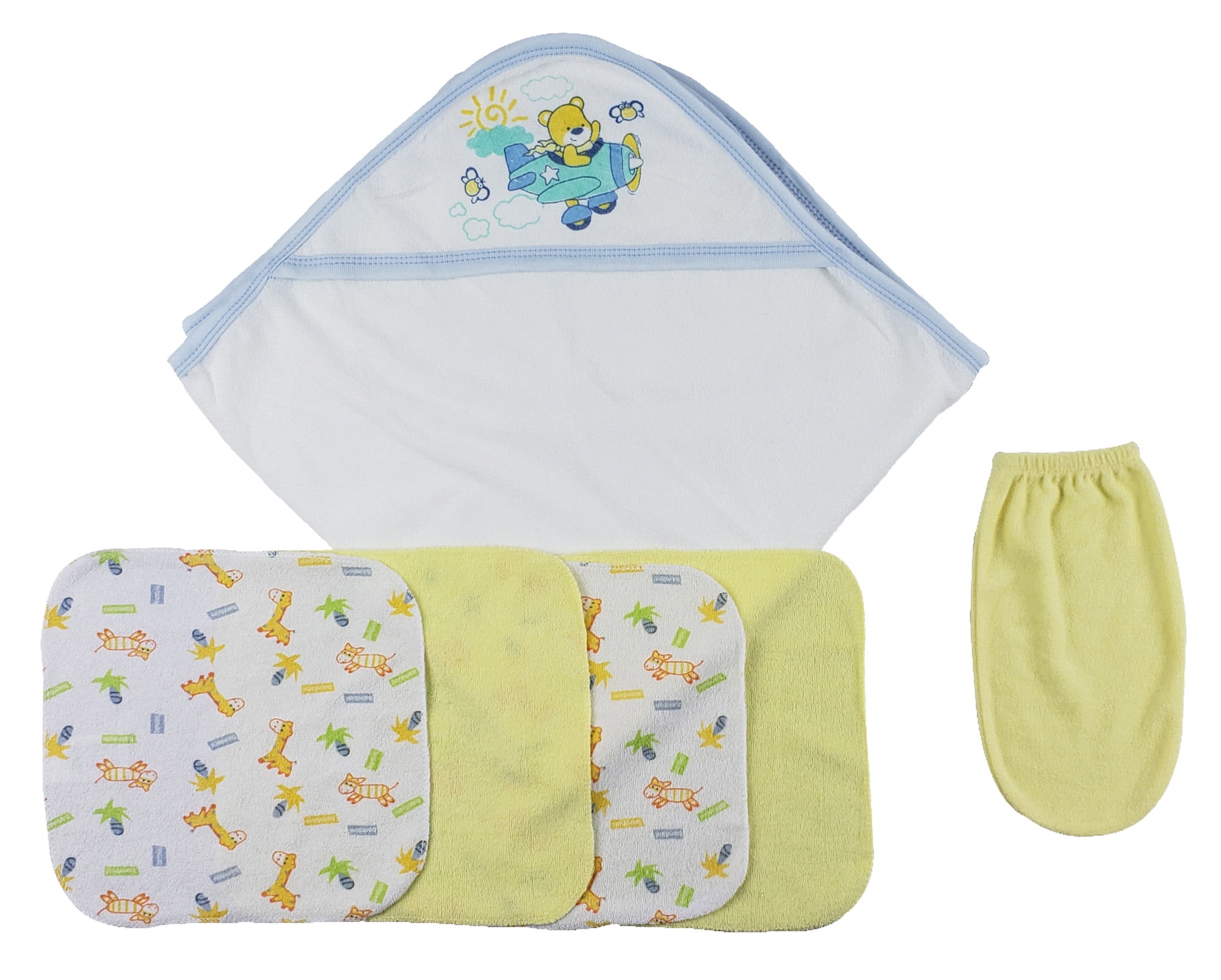 Bambini Hooded Towel, Washcloths and Hand Washcloth Mittens - 6 Piece ...