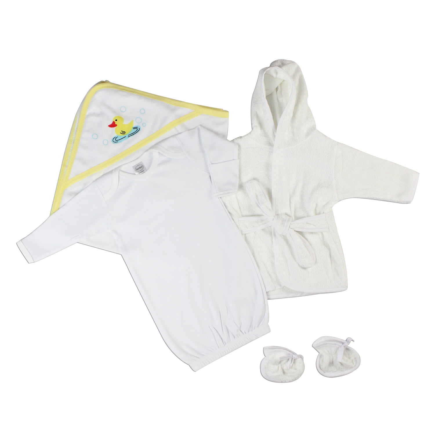 Bambini Neutral Newborn Baby 3 Pc Layette Set (Gown, Robe, Hooded Towel ...