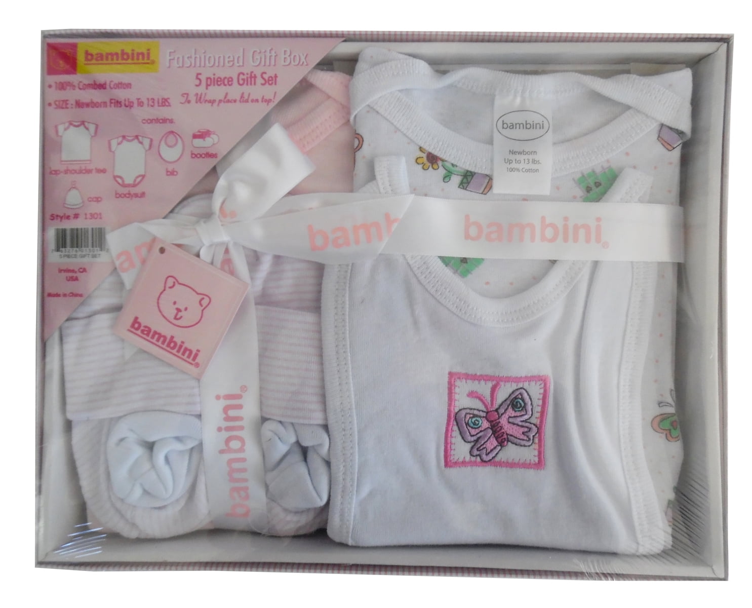 Bambini Newborn Baby Shower Layette Gift Box Set, 5pc - Pink, 100% ...