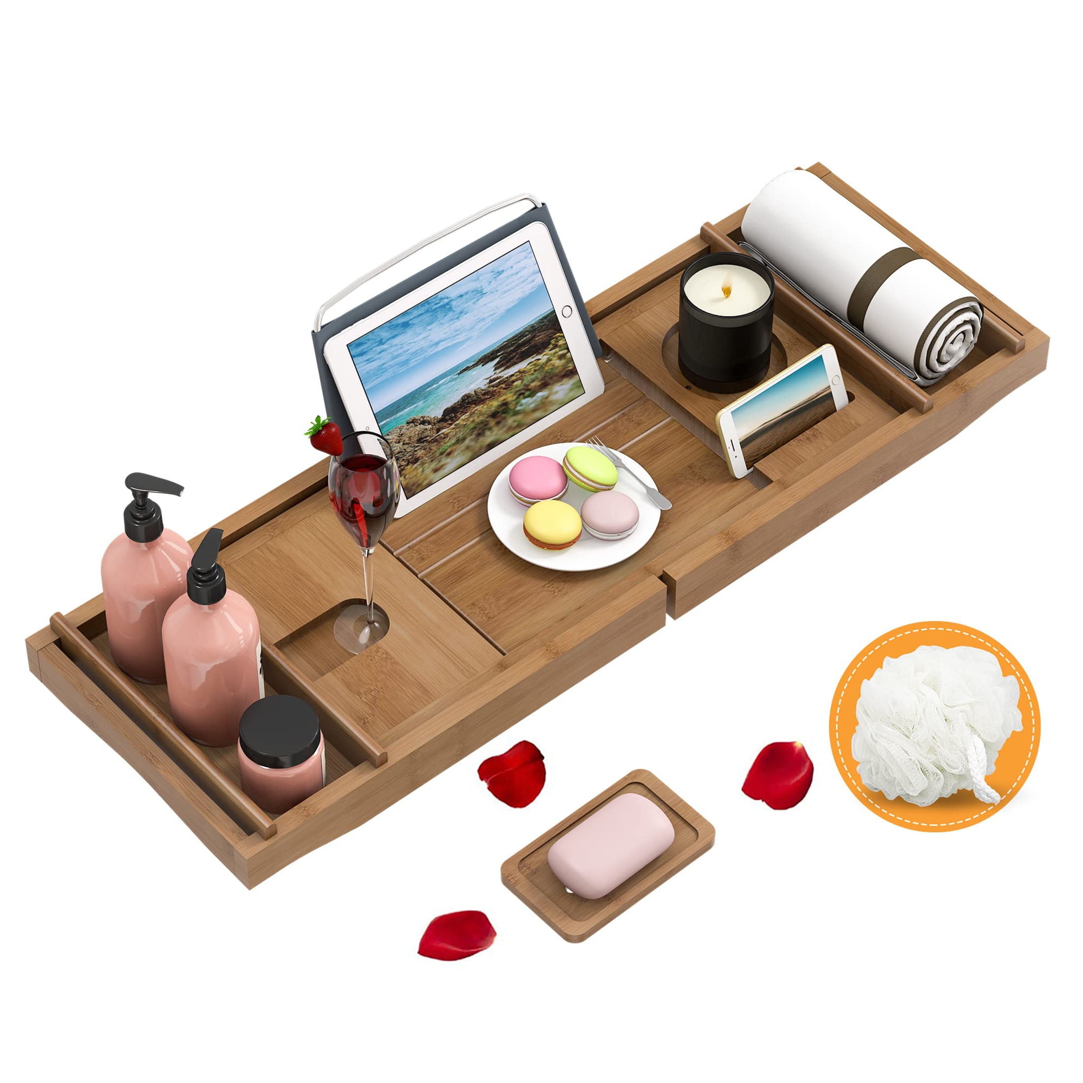 Bambloom Bamboo Bathtub Tray,Luxury Expandable Bath Tray for Tub with ...