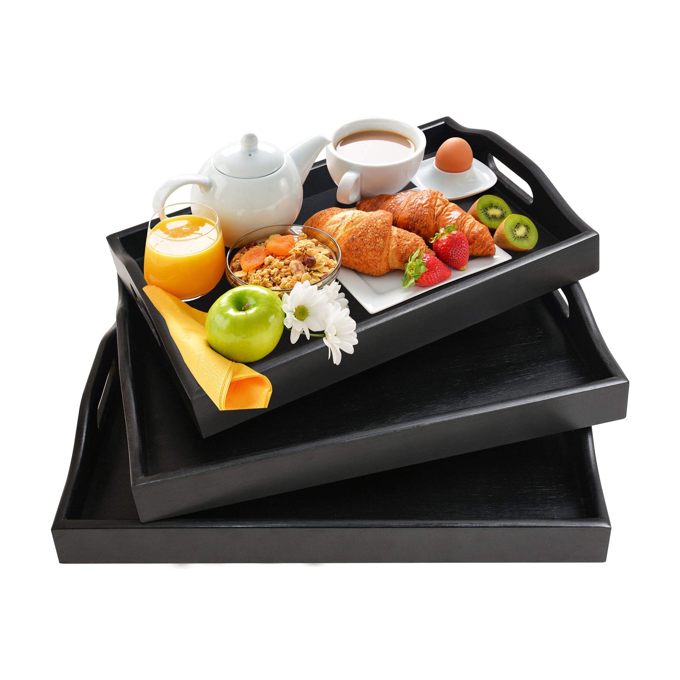 Bambloom Bamboo Serving Tray with Handles,Set of 3 Breakfast Trays for ...