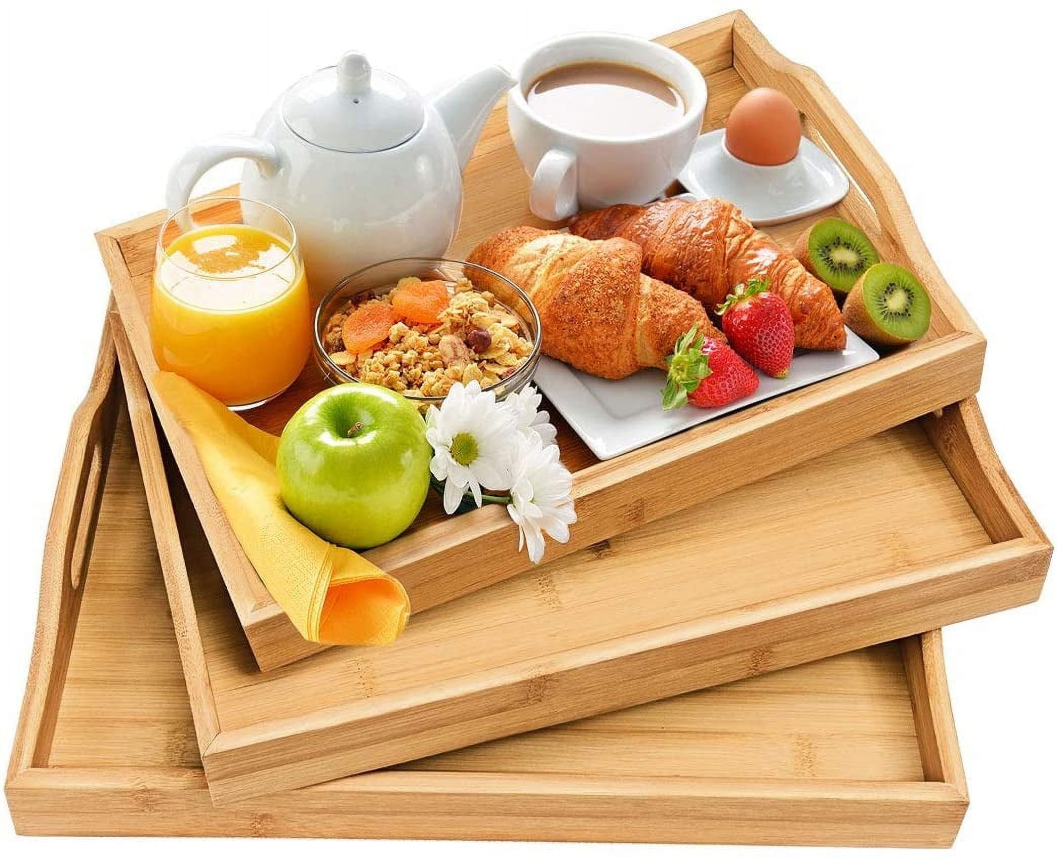 Bambloom Bamboo Serving Tray with Handles,Set of 3 Breakfast Trays for ...