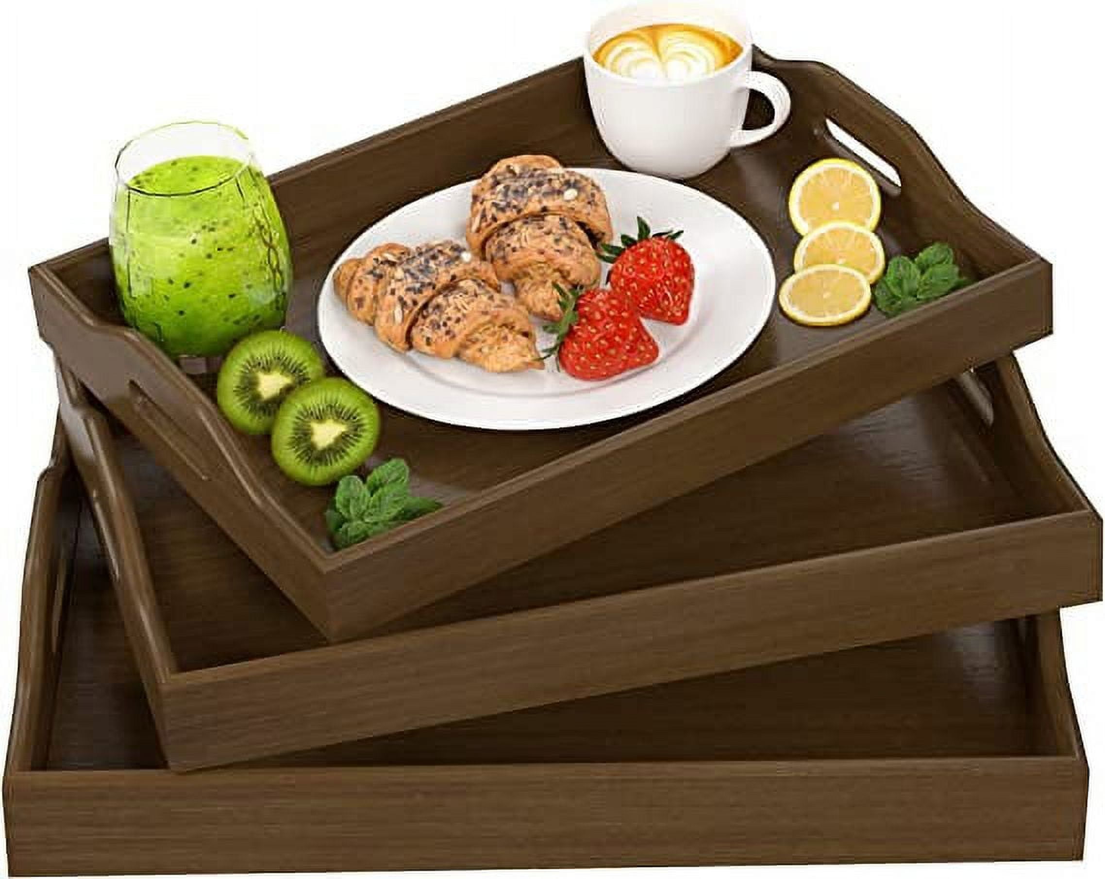 Bambloom Bamboo Serving Tray with Handles,Set of 3 Breakfast Trays for ...
