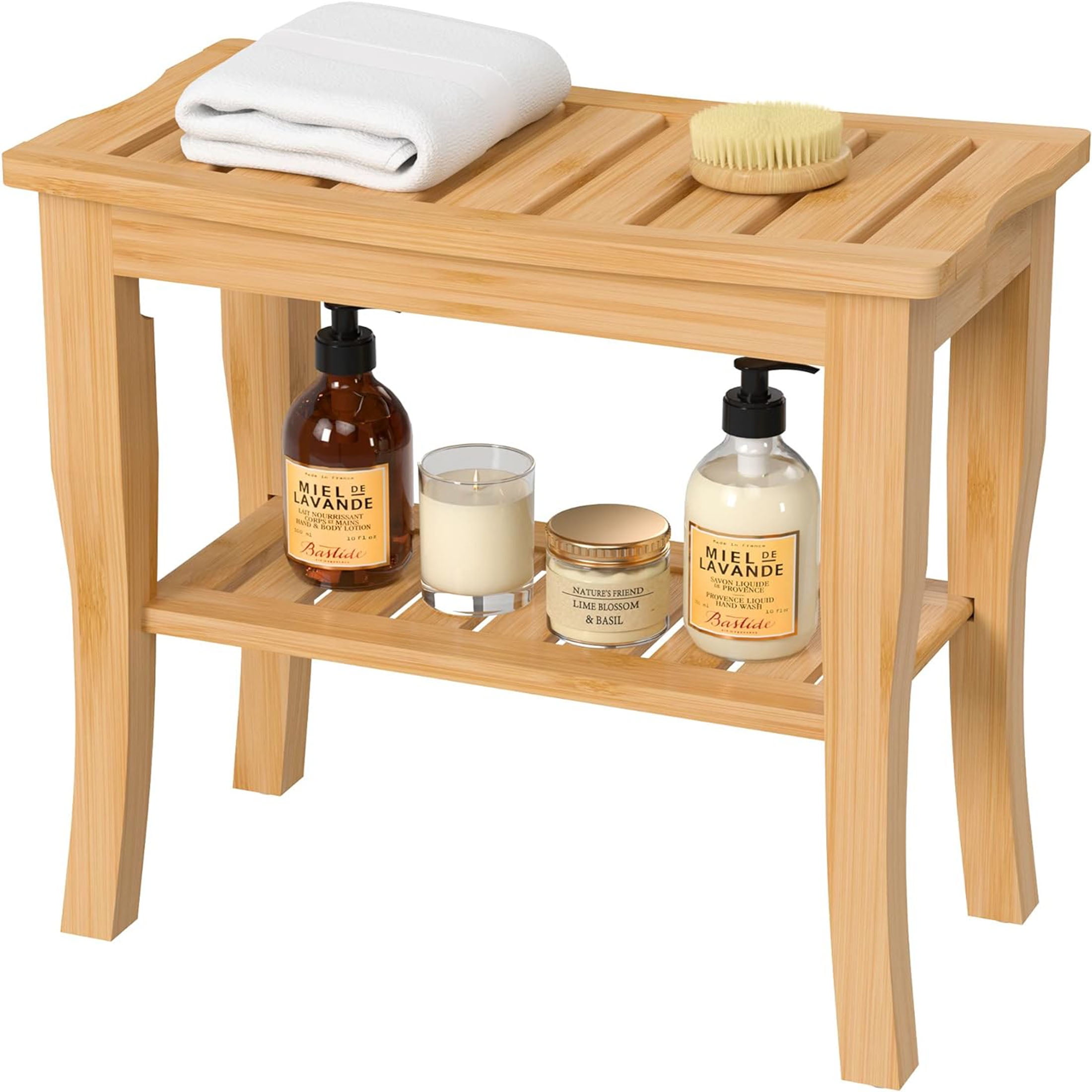 Bambloom Bamboo Shower Bench,Waterproof Non-Slip Shower Stool,Natural ...