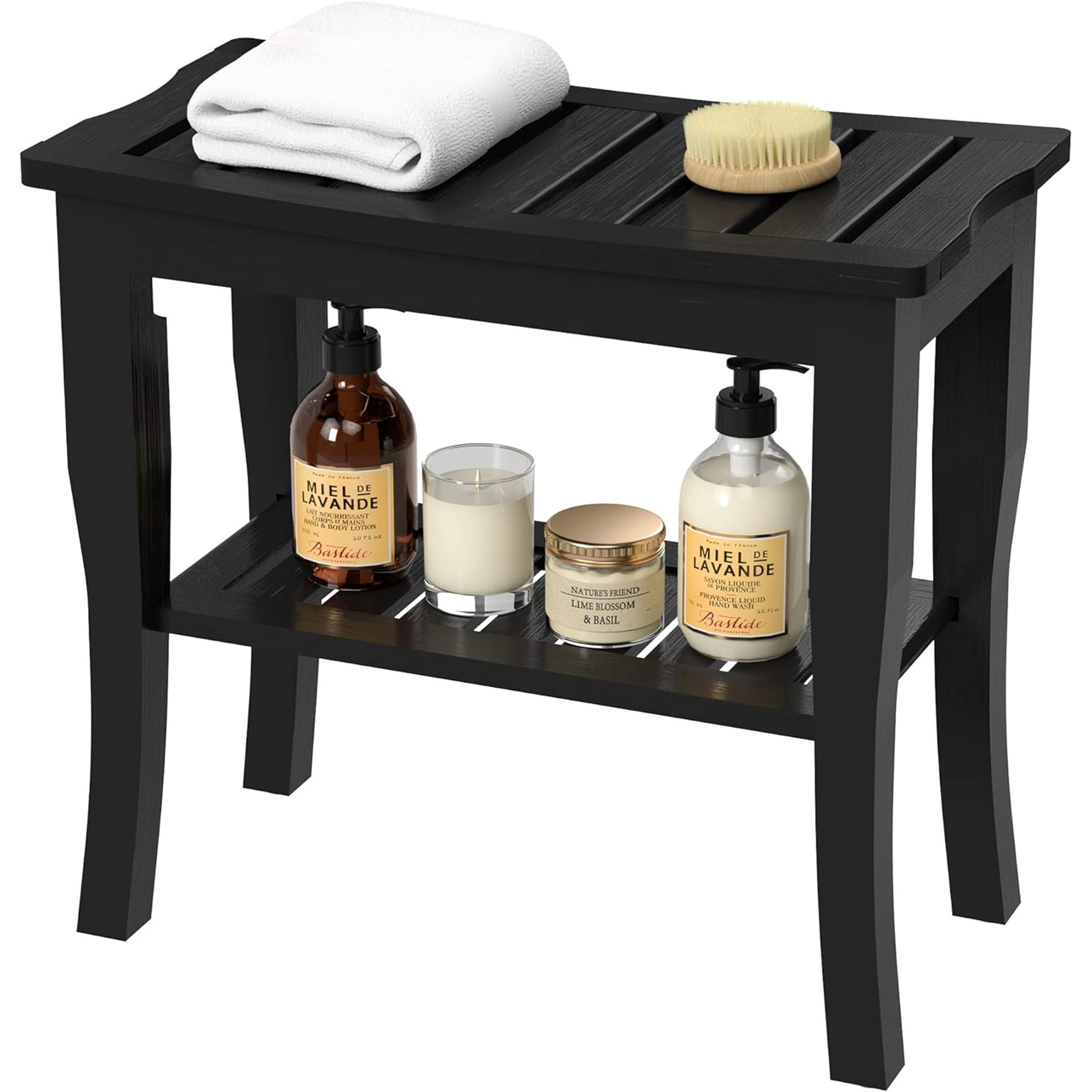 Costway Bamboo wood Bathroom Spa Shower Bath Bench Seat Organizer Stool ...