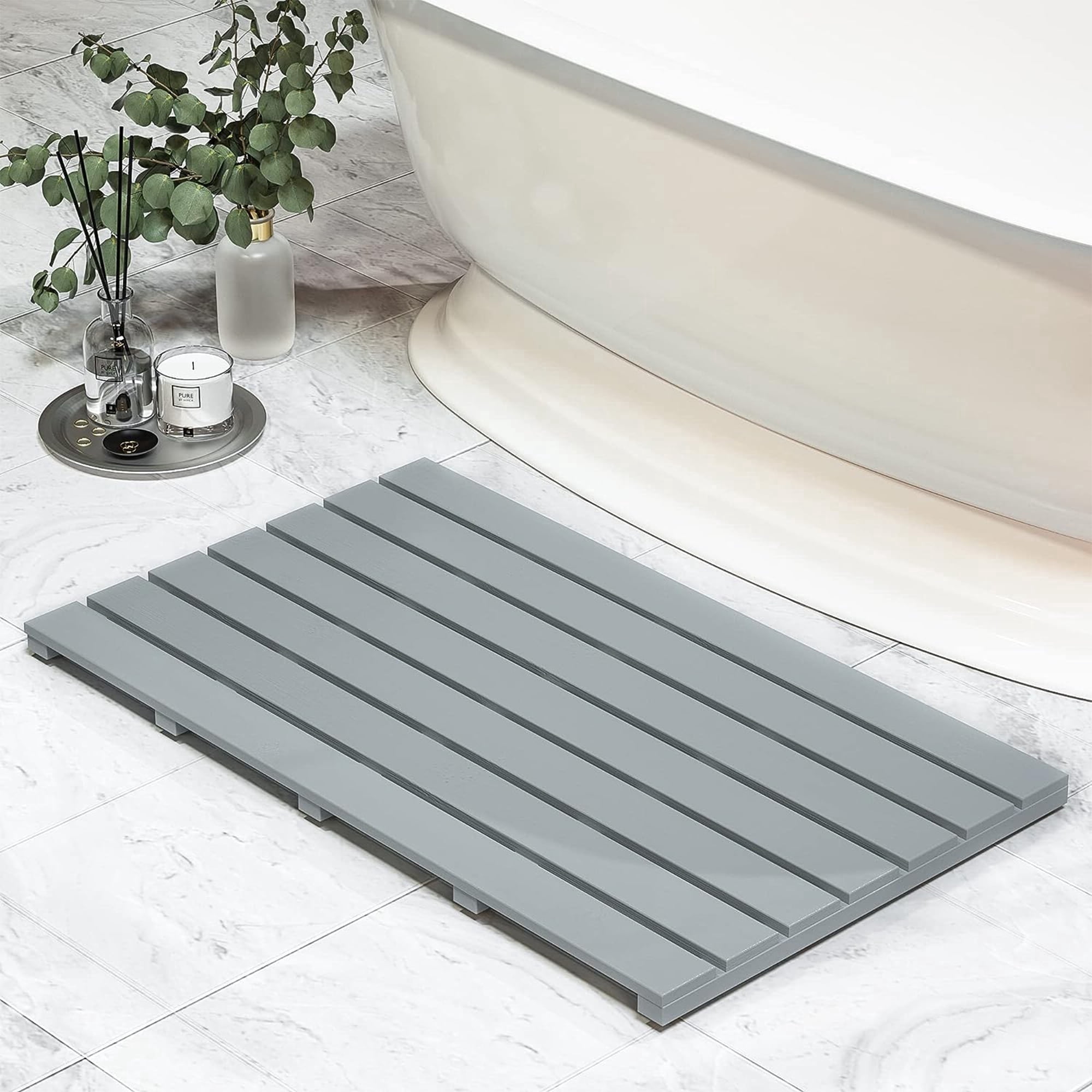 Bambloom Bamboo Shower Mat,Anti Slip Large Bathtub Mat,31x18in,Gray ...