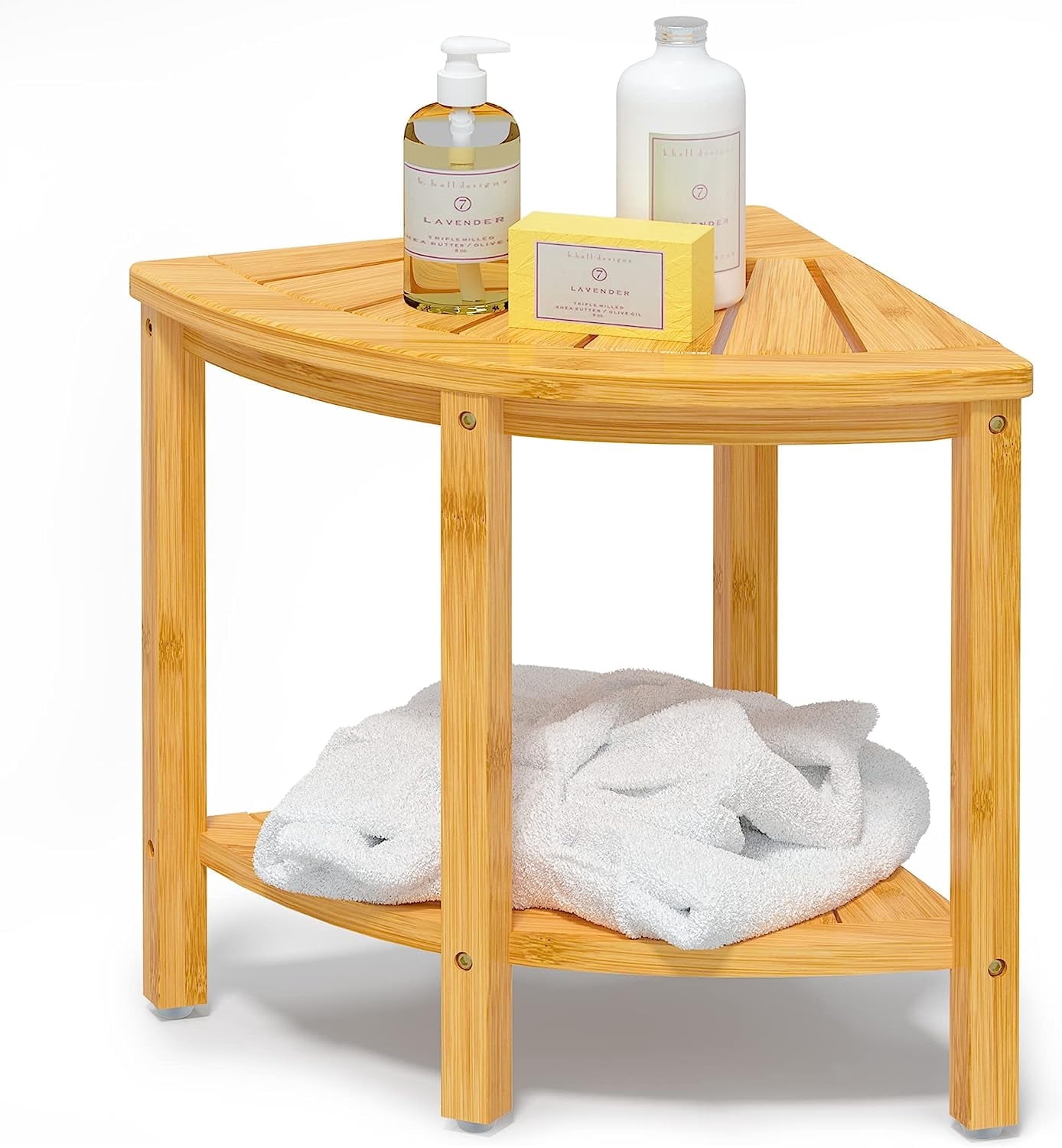Bambloom Bamboo Corner Shower Bench, Waterproof Stool with Storage ...