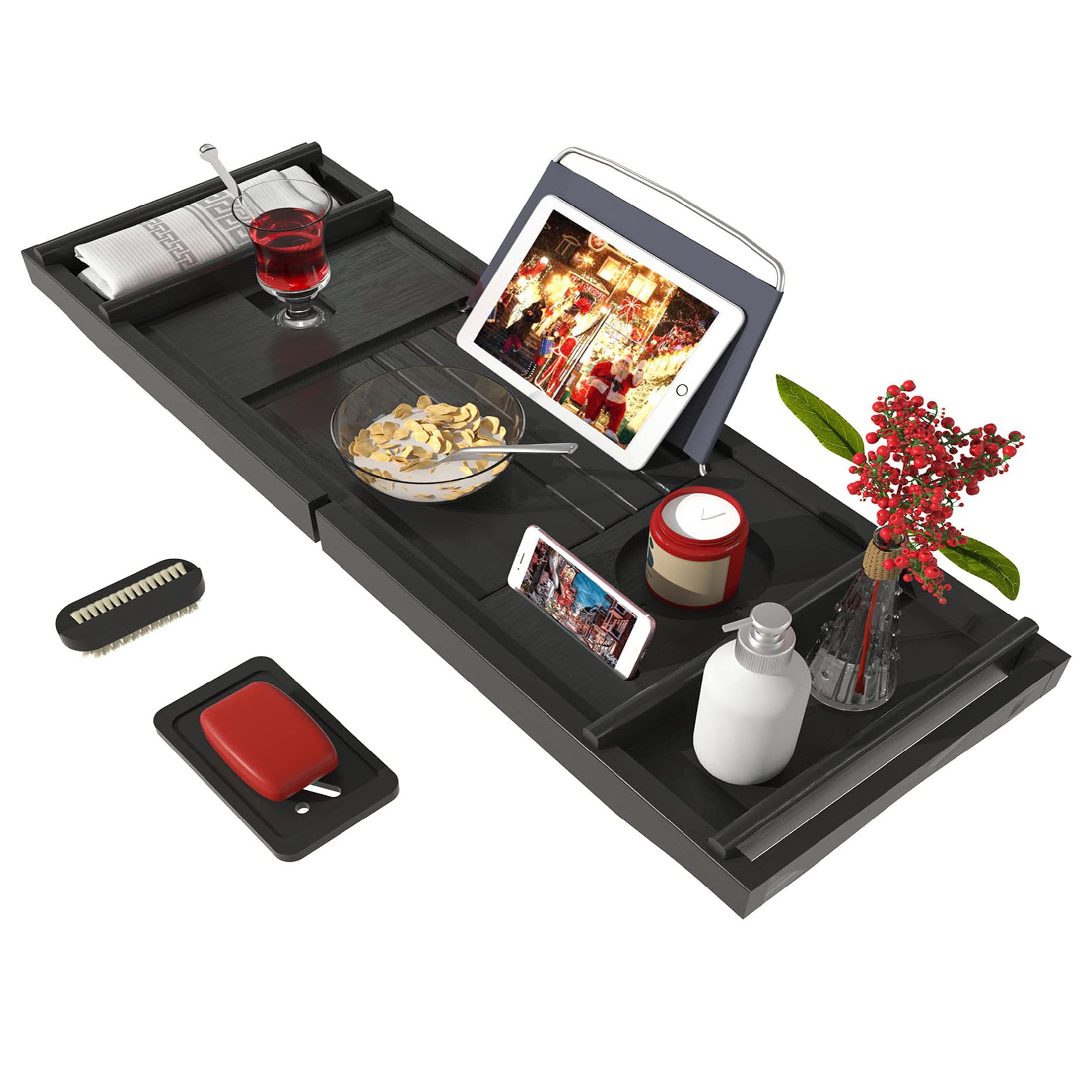 Bambloom Expandable Bathtub Tray,Bamboo Bathtub Tray Table with Nail ...